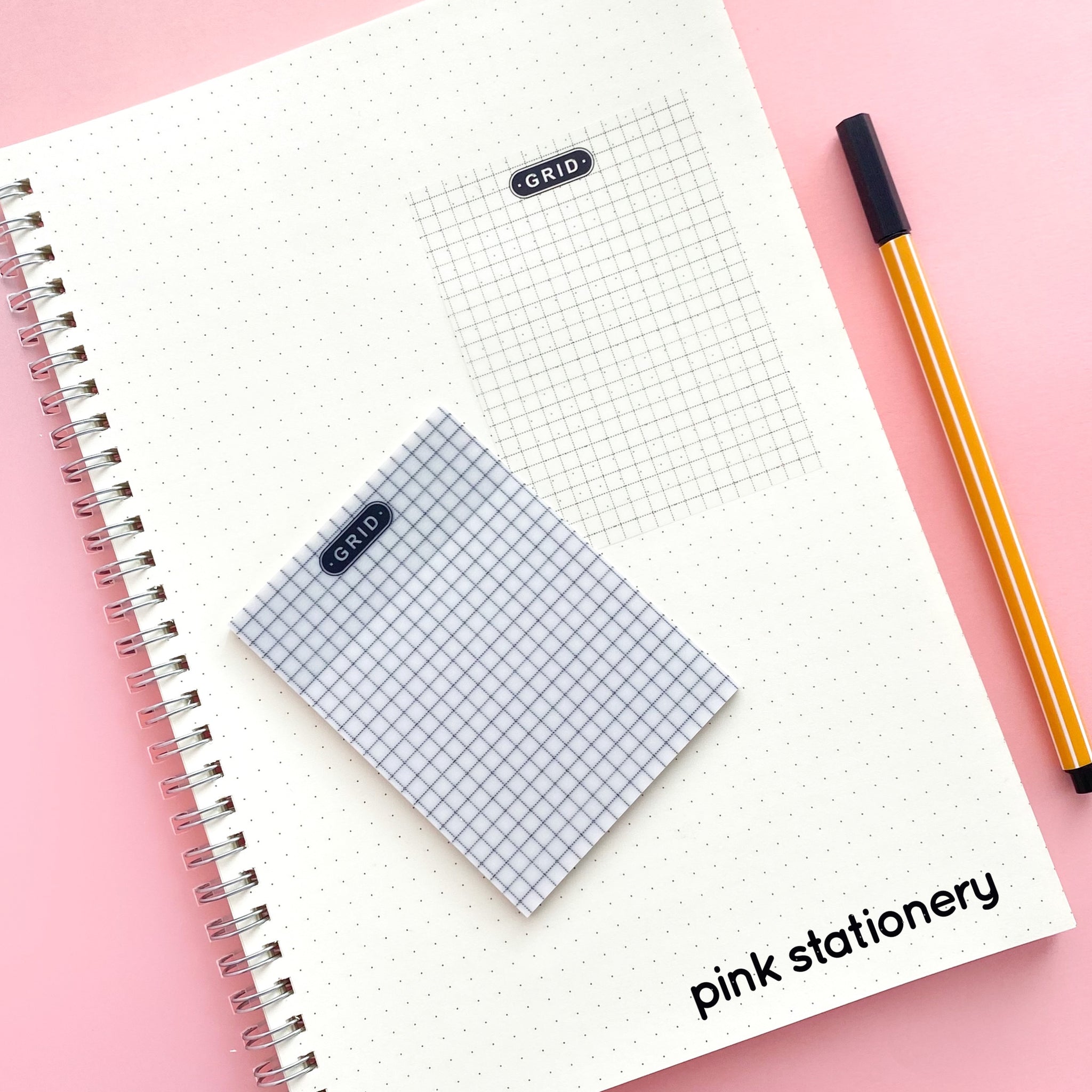 Post it transparente con cuadrícula – Pink Stationery